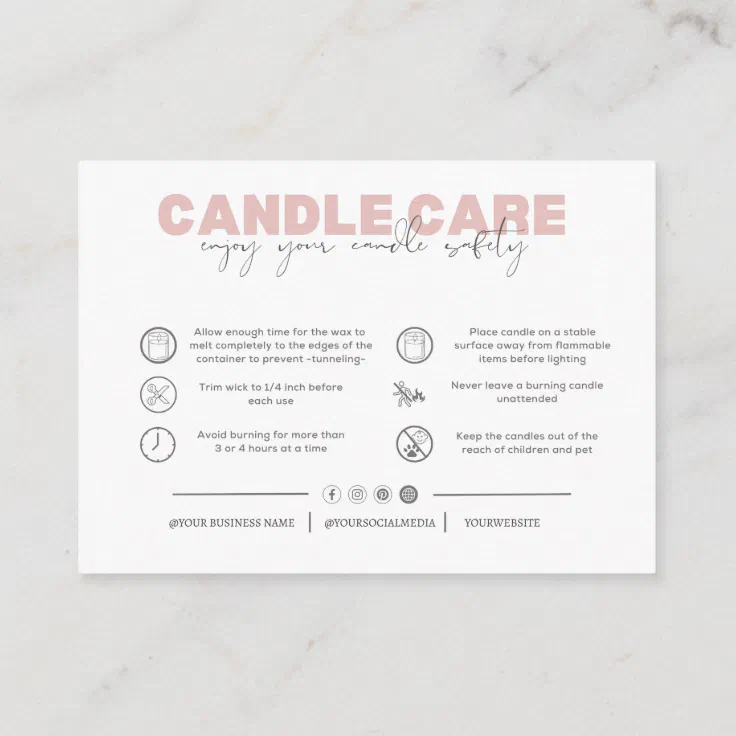 Thank you Candle Business Care Instructions Calling Card | Zazzle