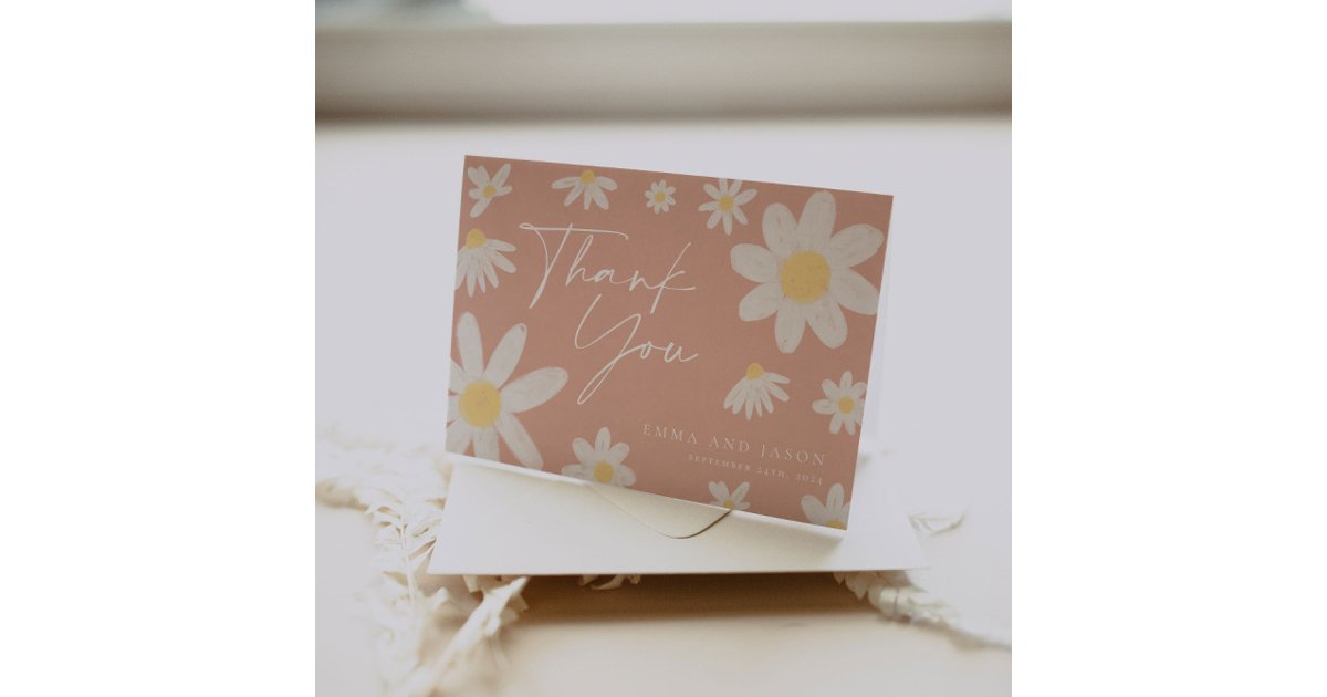 Thank You Card Blush Pink Daisy | Zazzle