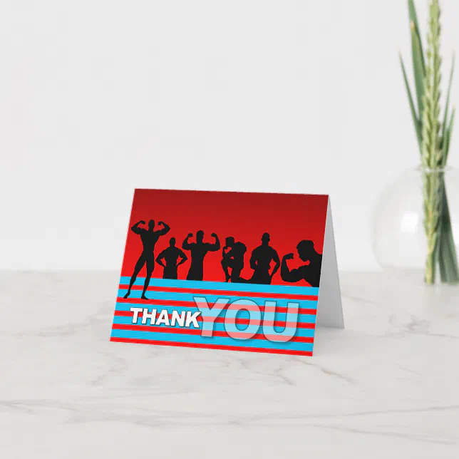 Thank You Card Bodybuilder Blue Stripe | Zazzle