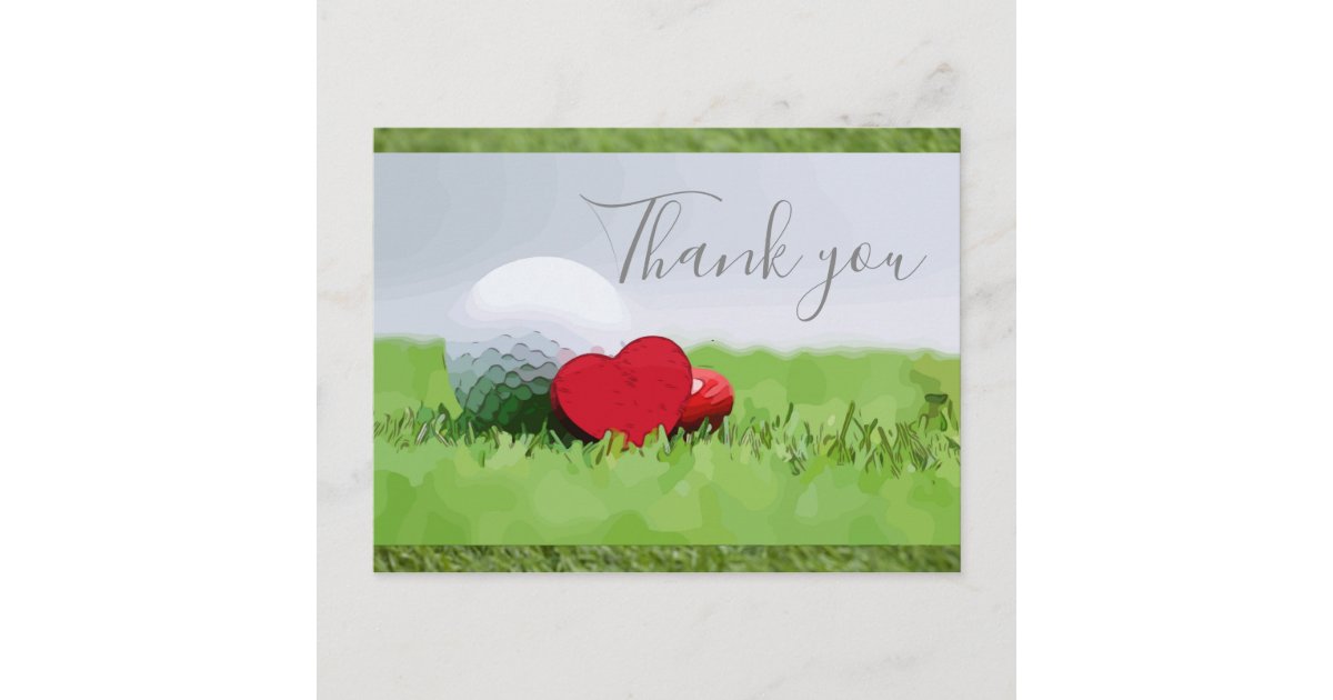 Thank you card for golfer with golf ball & love | Zazzle