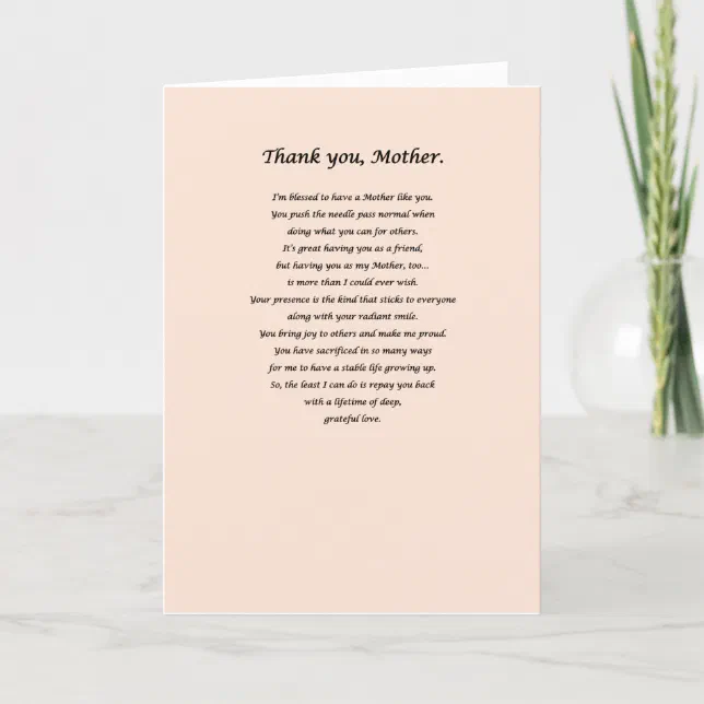 Thank You Card (For Mothers) | Zazzle