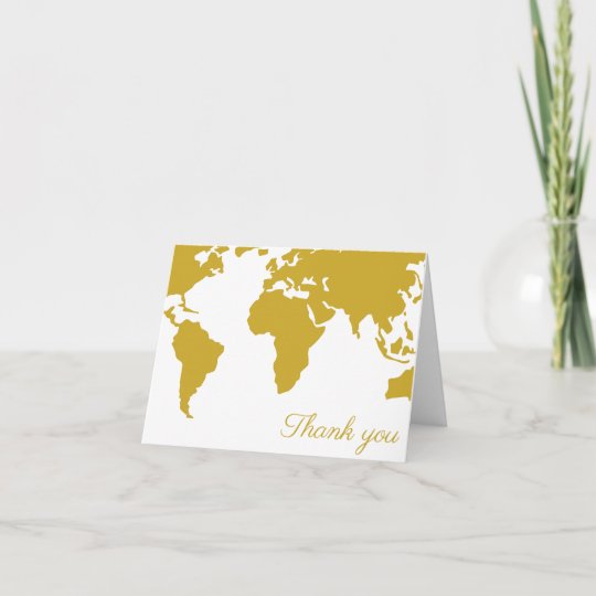 Thank You Card - Gold World Map | Zazzle.com