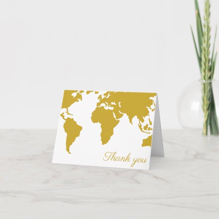 Thank You Card - Gold World Map | Zazzle