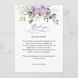 Thank You Card Lilac Greenery Script Wedding | Zazzle