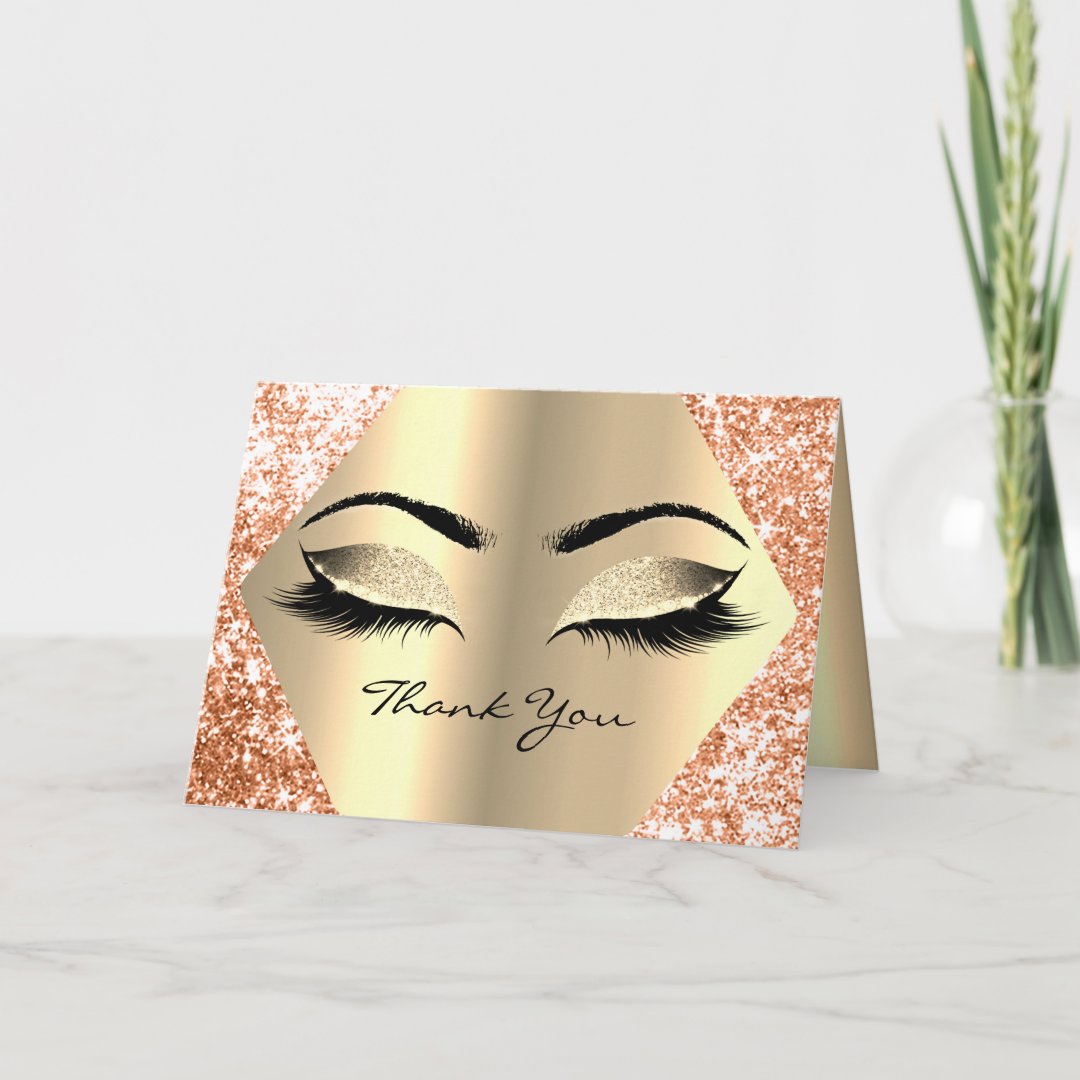 Thank You Card Makeup Coral Gold Wedding | Zazzle