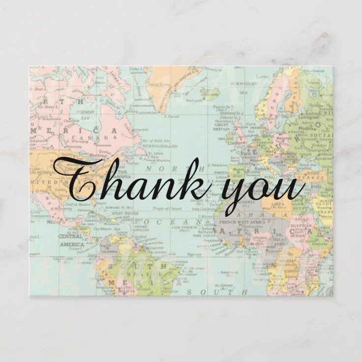 Thank You Card - Multicolor World Map | Zazzle