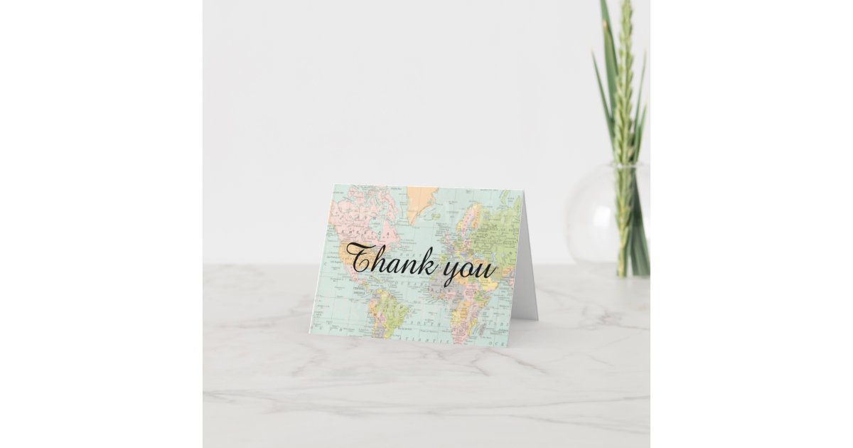 Thank You Card - Multicolor World Map | Zazzle