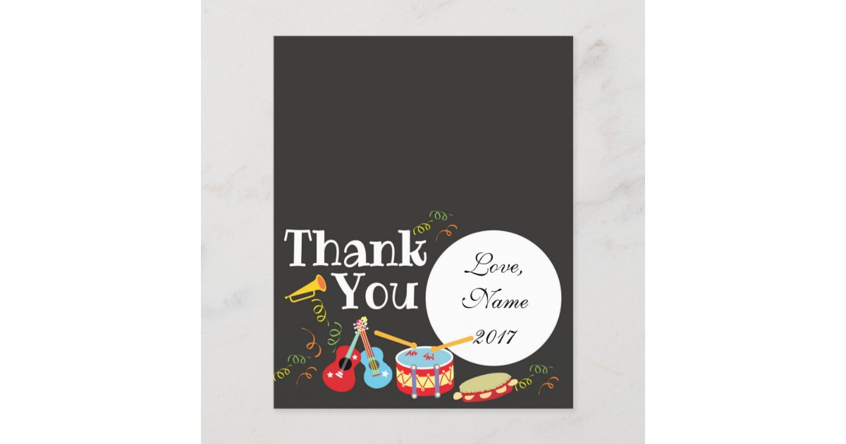 Thank You card - music theme kids birthday | Zazzle