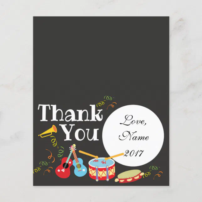 Thank You card - music theme kids birthday | Zazzle
