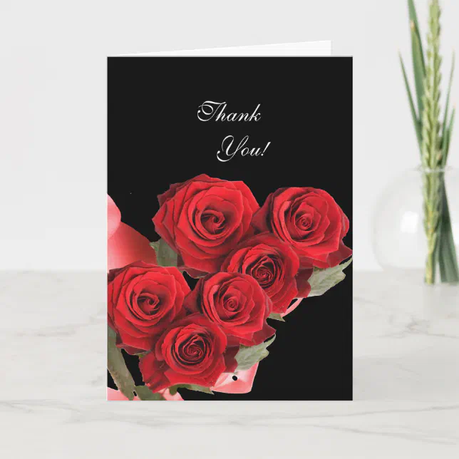 Thank You Card Red Rose Black | Zazzle