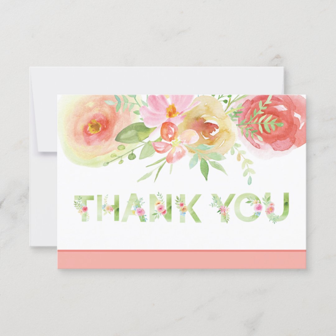 Thank You Card, Spring Watercolor Flowers | Zazzle