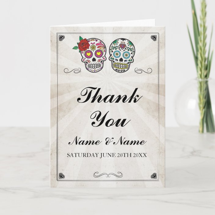 Thank You Card Sugar Skulls Wedding Halloween | Zazzle.com