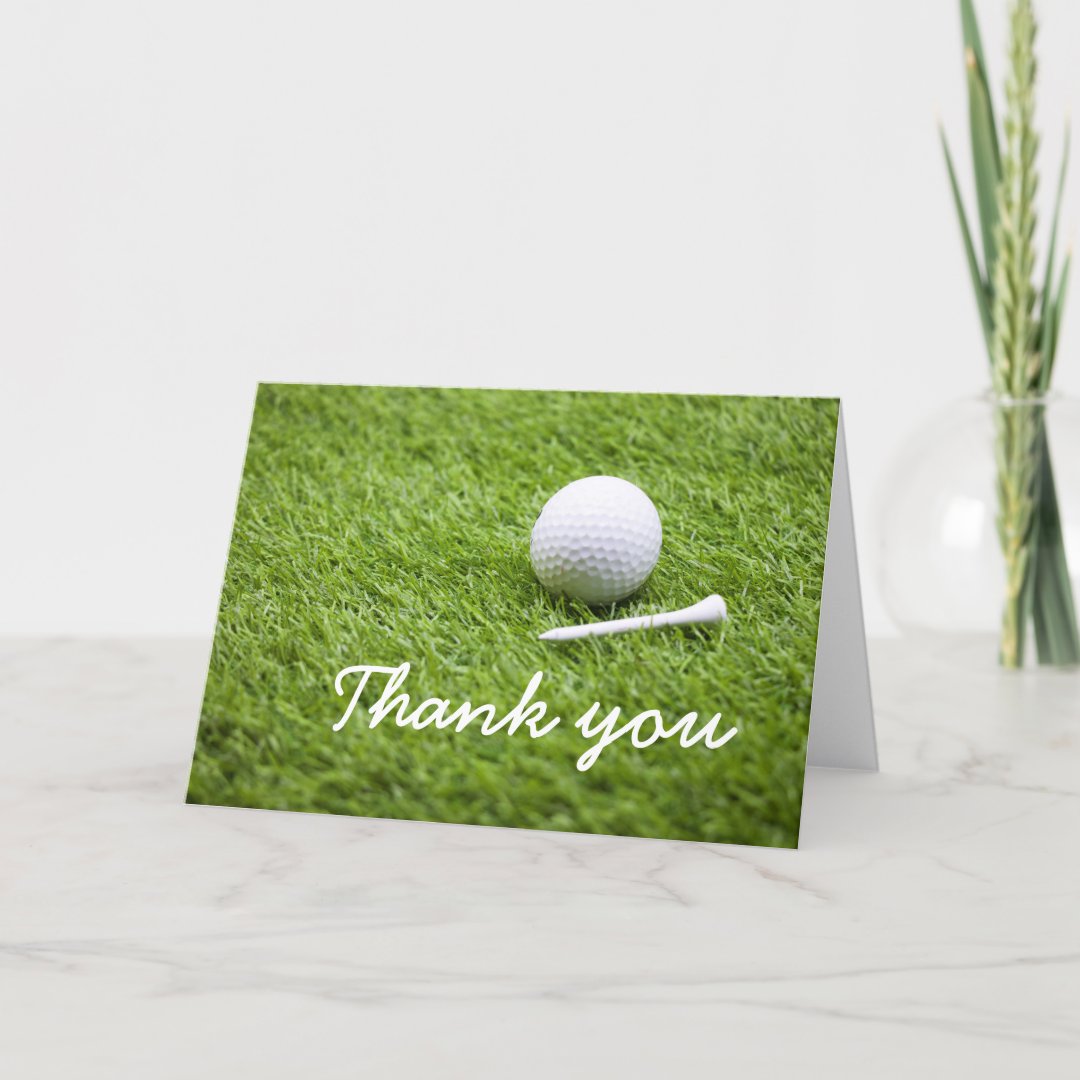 Thank you card to golfer with golf ball and tee | Zazzle