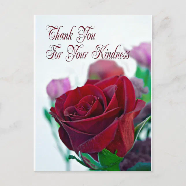 Thank you card with a classic red rose | Zazzle