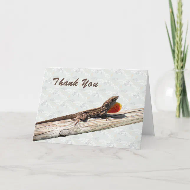 Thank You Card with Brown Anole Lizard Blank | Zazzle