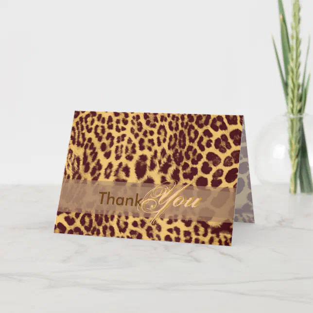 Thank You card, with leopard skin | Zazzle