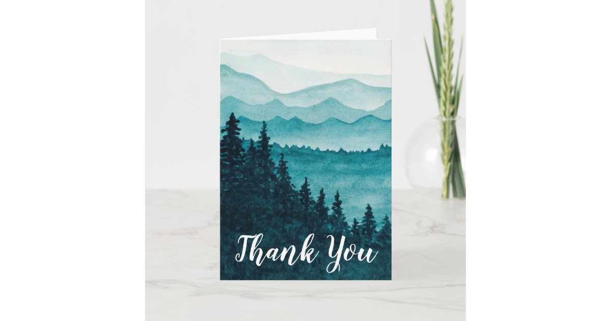 Thank you card with water color mountain landscape | Zazzle