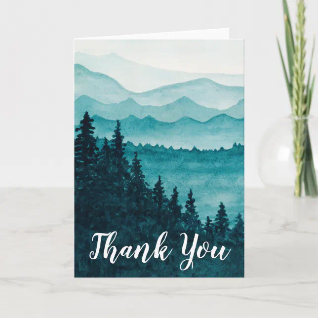 Thank you card with water color mountain landscape | Zazzle