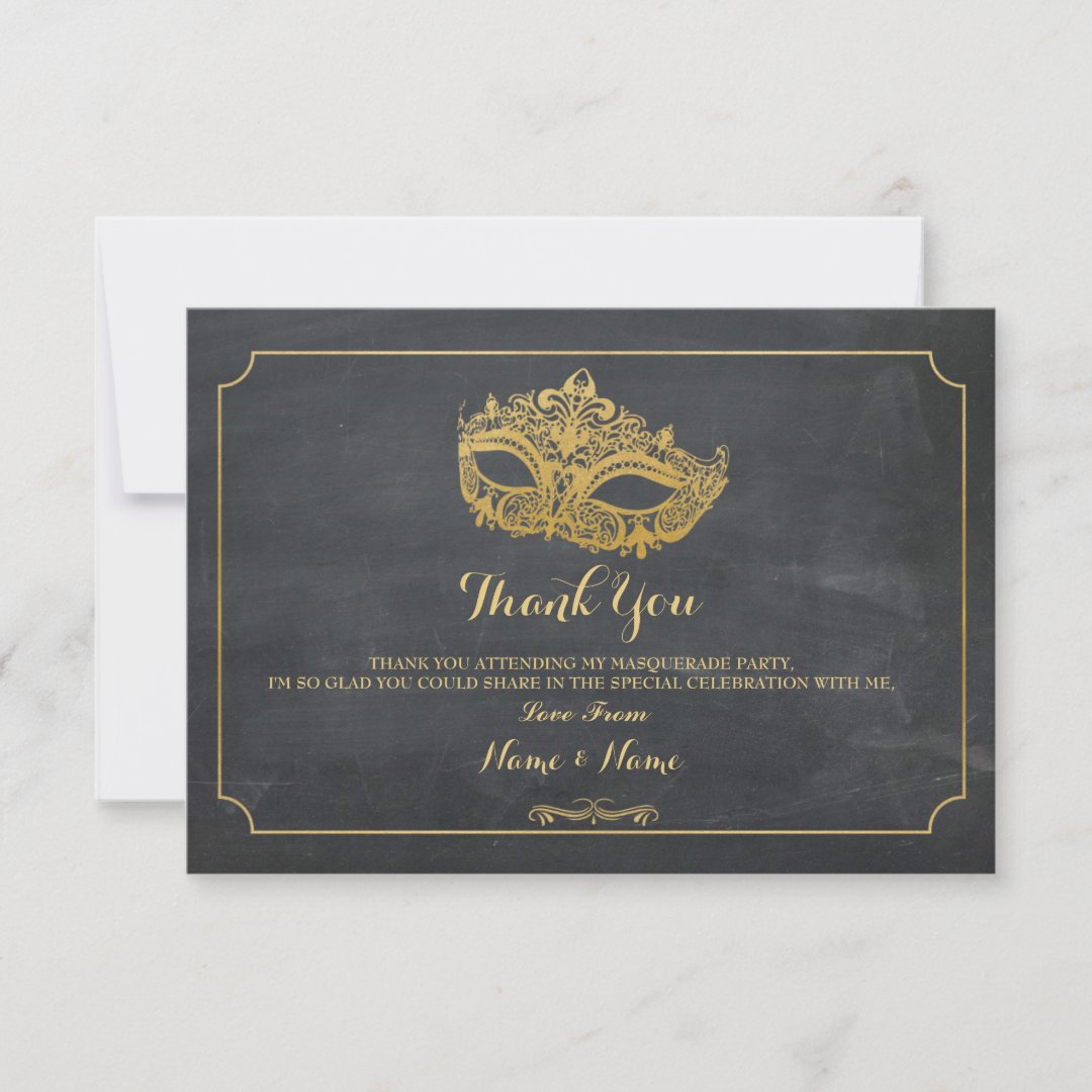 Thank You Cards Masquerade Mask Party Gold | Zazzle