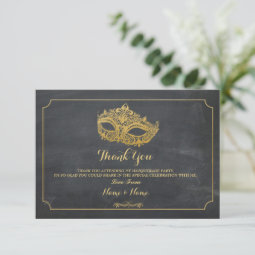 Thank You Cards Masquerade Mask Party Gold | Zazzle