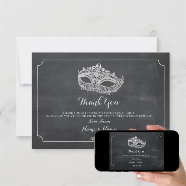 Thank You Cards Masquerade Mask Party Silver | Zazzle