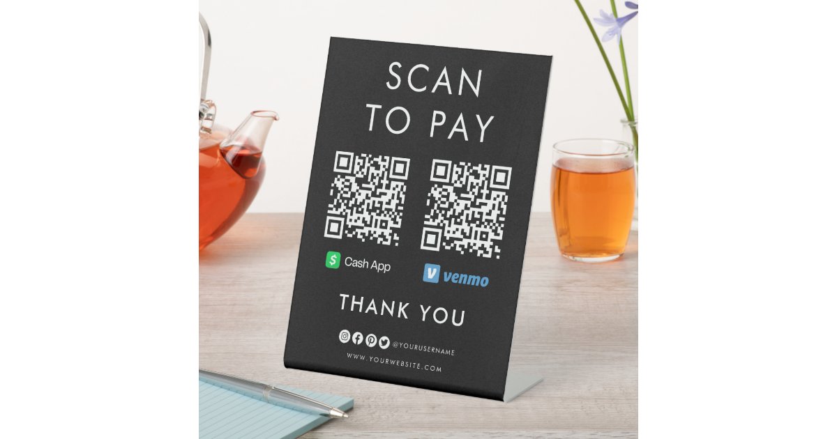 Thank you Cash App Venmo Scan to Pay QR Code Black Pedestal Sign | Zazzle