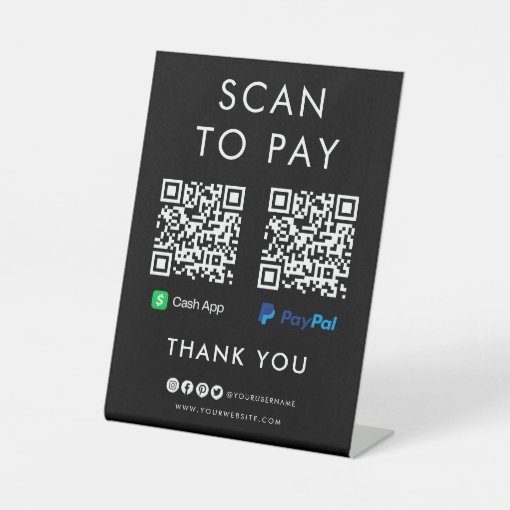 Thank you CashApp Paypal Scan to Pay QR Code Black Pedestal Sign | Zazzle
