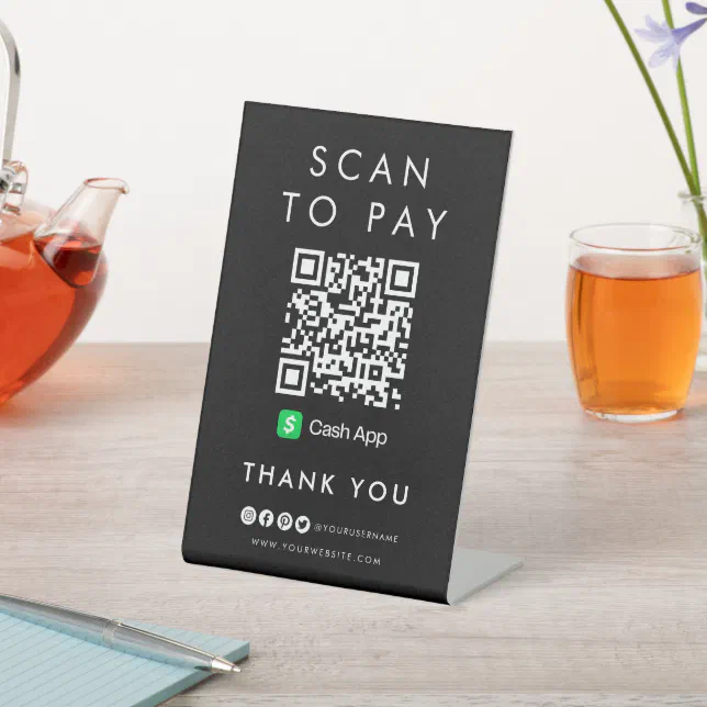 Thank you CashApp Scan to Pay QR Code Modern Black Pedestal Sign | Zazzle