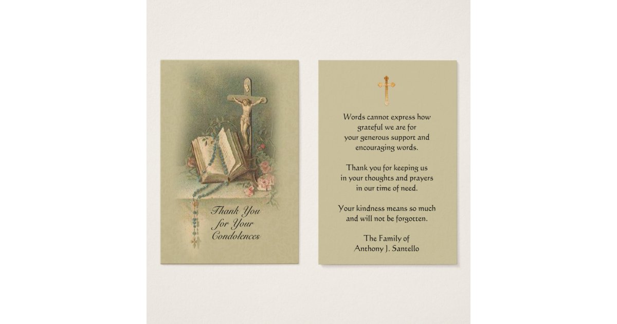 Thank You Catholic Crucifix Condolence Holy Cards | Zazzle