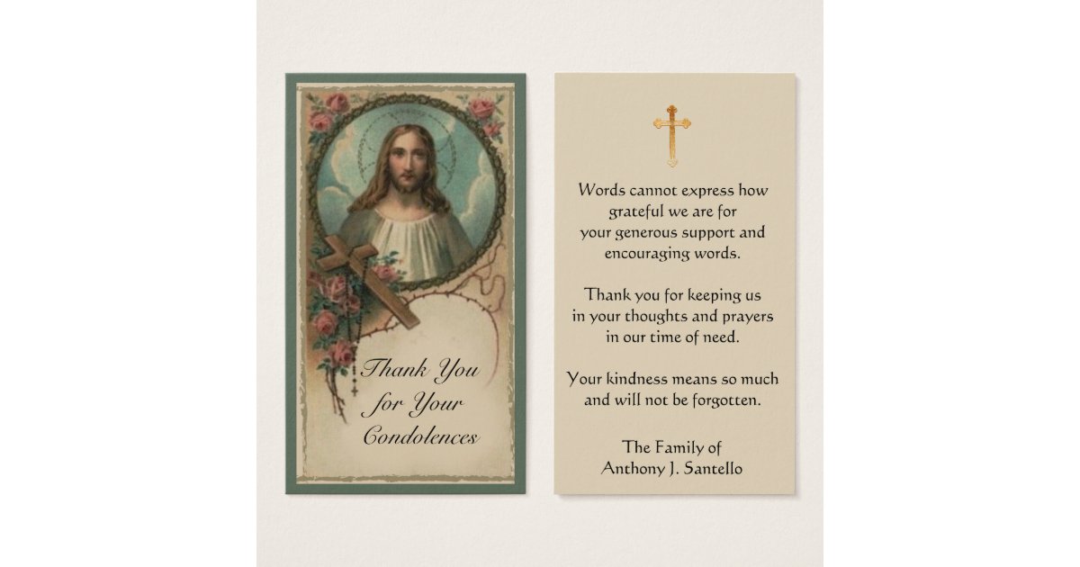 Thank You Catholic Sacred Condolence Holy Cards | Zazzle