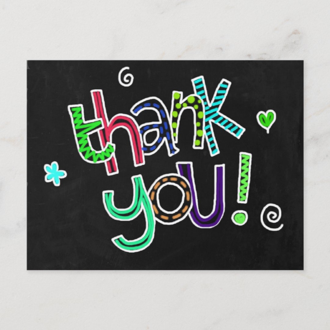 Thank you chalk text on black postcard | Zazzle