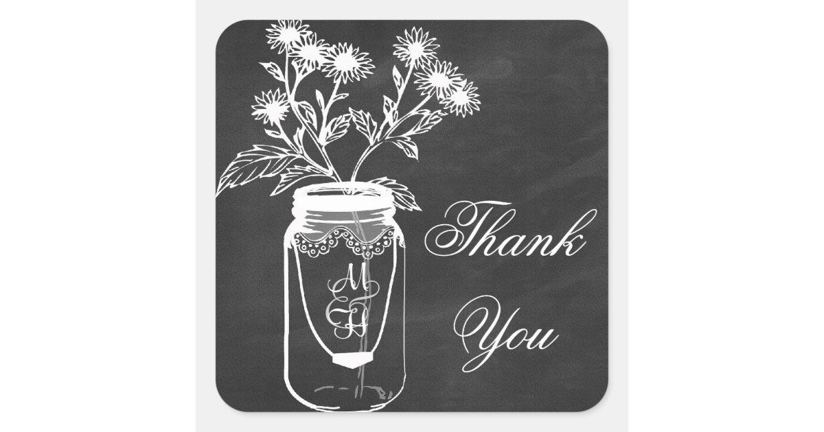 thank you chalkboard mason jar stickers | Zazzle