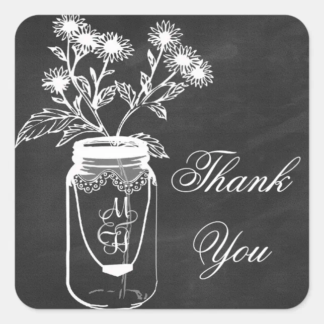 thank you chalkboard mason jar stickers | Zazzle