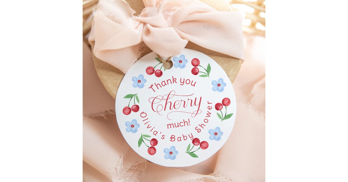 Thank you Cherry much Blue Baby shower Favor Tags | Zazzle