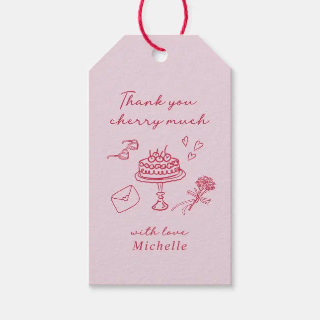 Thank you Cherry much pink Gift Tags | Zazzle