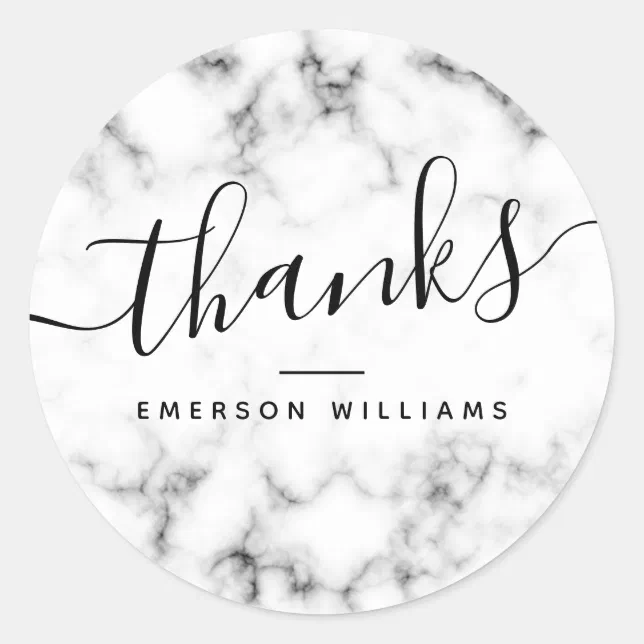 Thank you classy white marble classic round sticker | Zazzle
