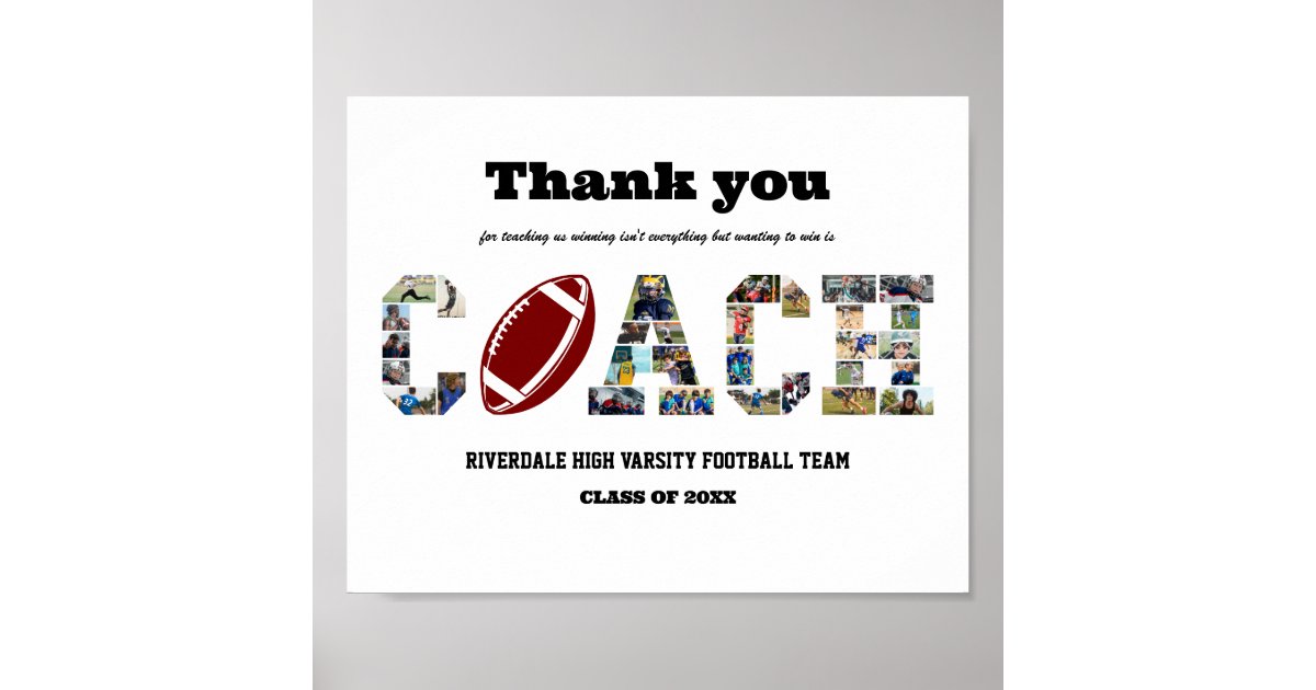 Thank You Coach Football Team Photo Collage Poster | Zazzle