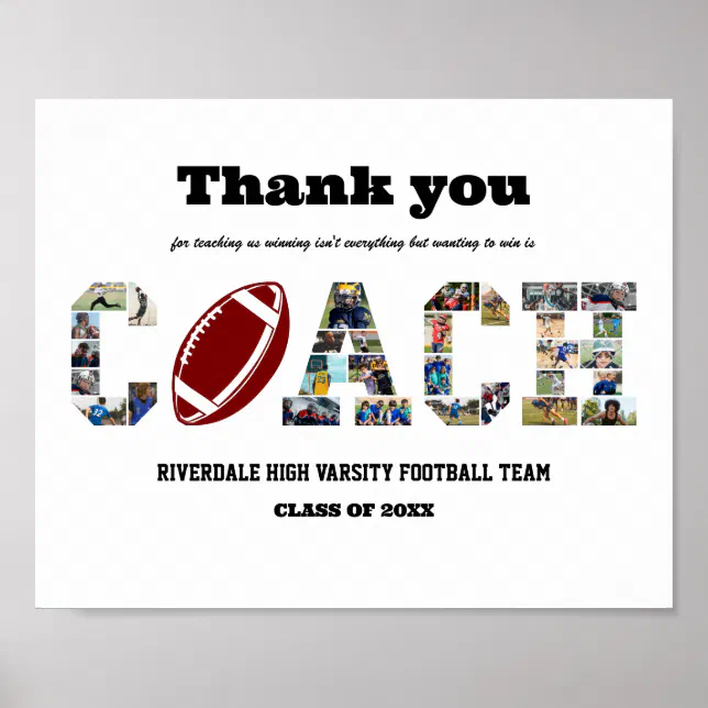 Thank You Coach Football Team Photo Collage Poster | Zazzle
