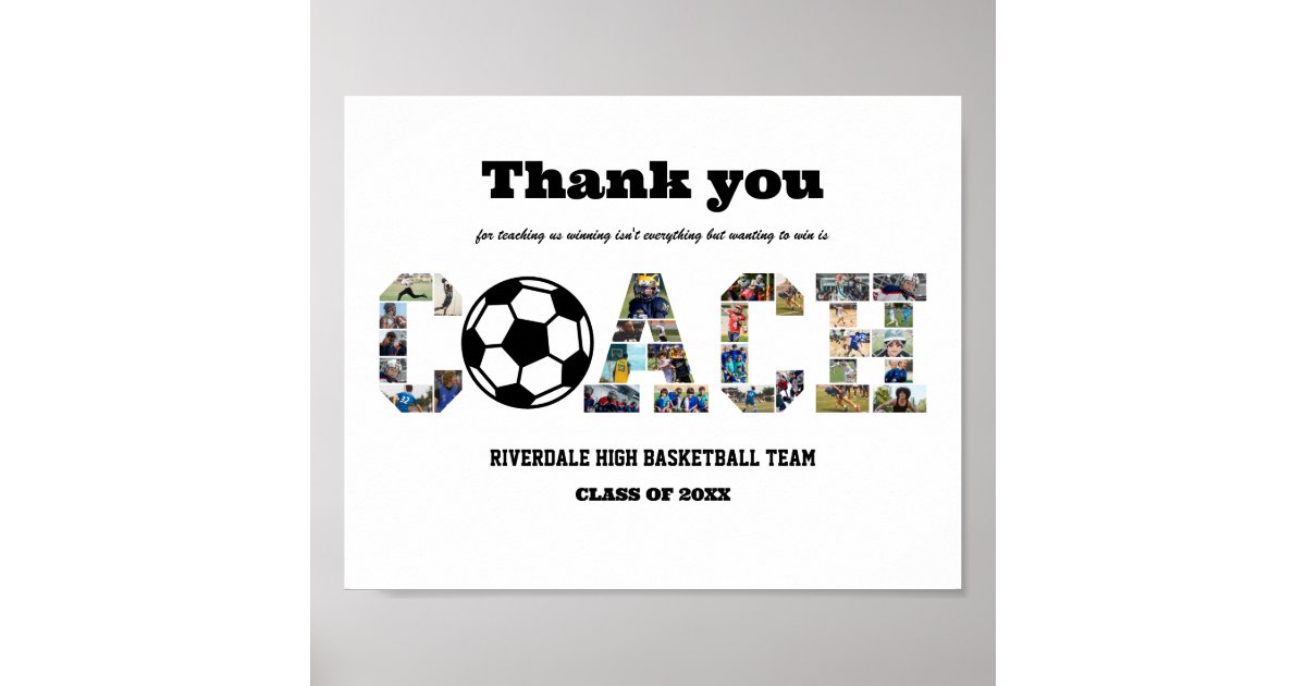 Thank You Coach Soccer Team Photo Collage Poster | Zazzle