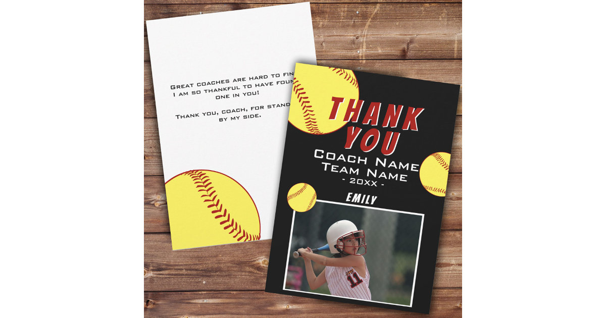 Thank you Coach Yellow Softball Photo Card | Zazzle