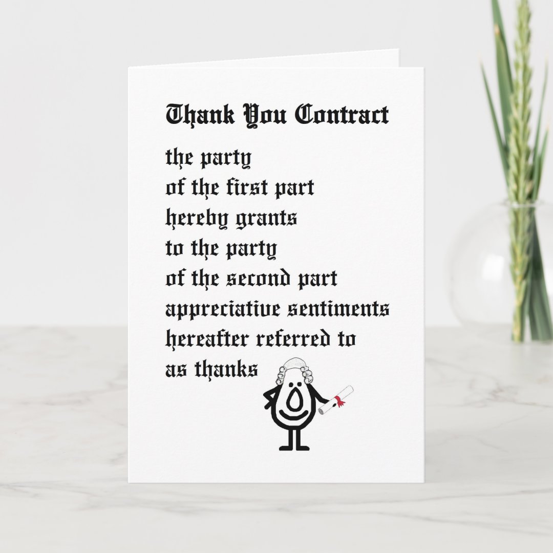 Thank You Contract - a funny legal thank you poem | Zazzle