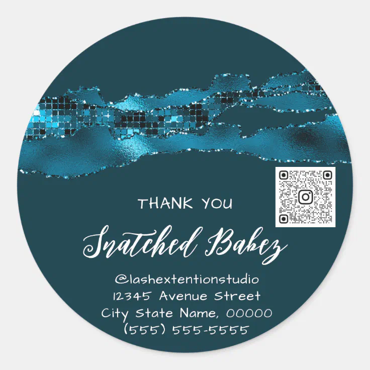 Thank You Cosmetic Logo QR Code Faver Teal Blue Classic Round Sticker ...