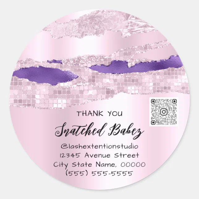 Thank You Cosmetic Logo QR Code Pink PurpleSweet16 Classic Round ...