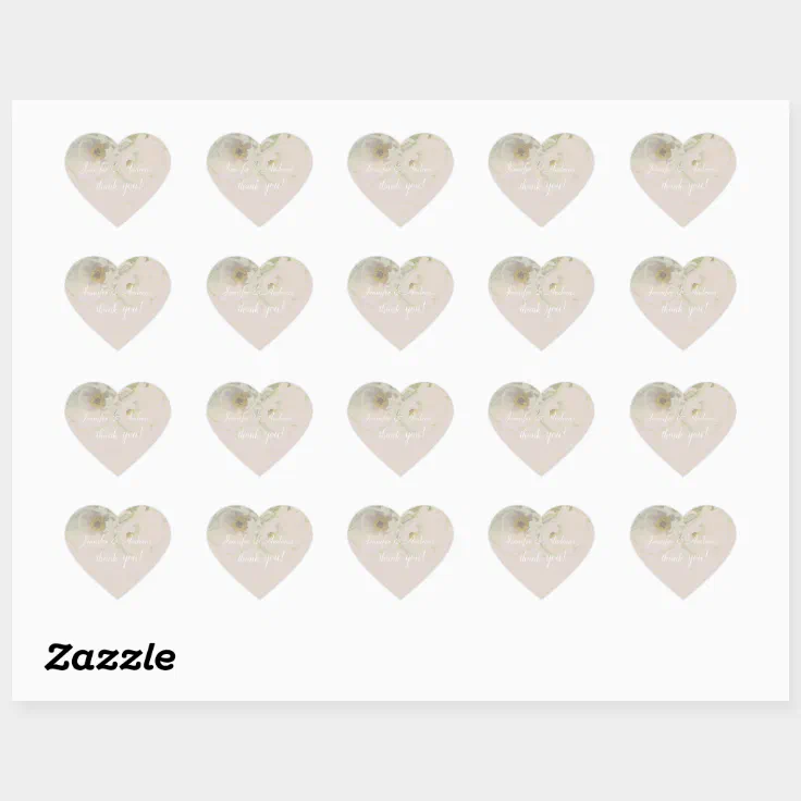 "Thank you!" Couple's Names Wedding Mauve Peony Heart Sticker | Zazzle
