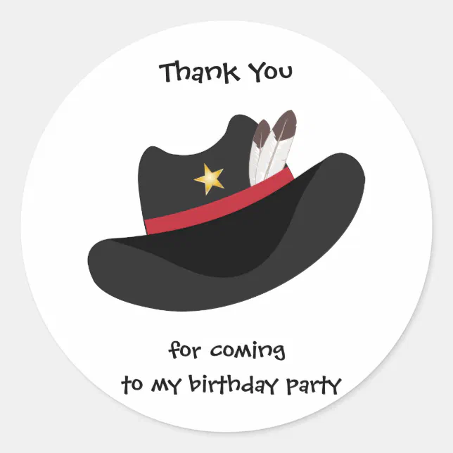 Thank You Cowboy Birthday Party Gift Tag Sticker | Zazzle