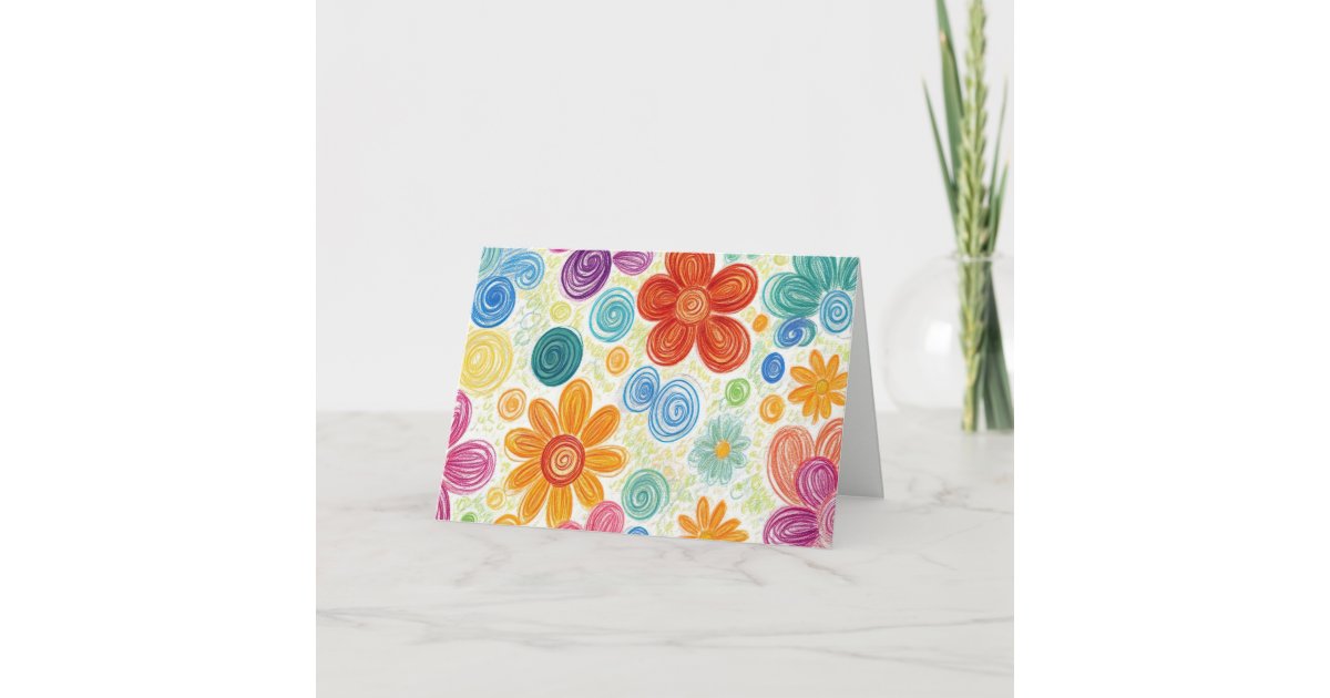 Thank You Crayon Doodle Daisy Design Card | Zazzle