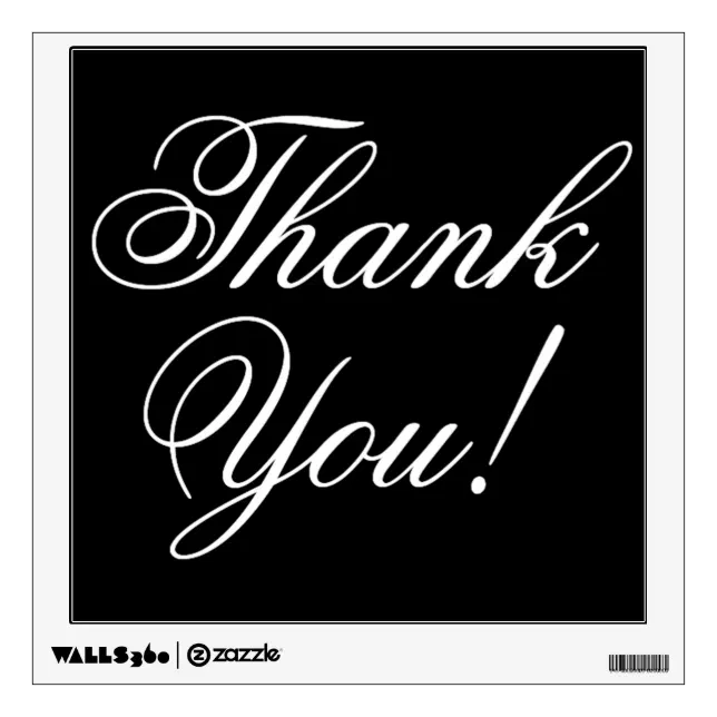 Thank You Cursive Black and White Wall Decal | Zazzle