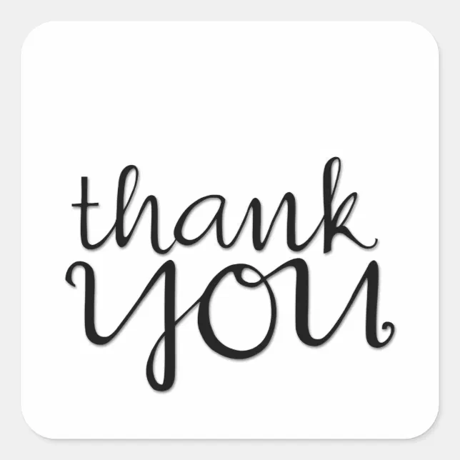 Thank You Cursive black Square Sticker | Zazzle