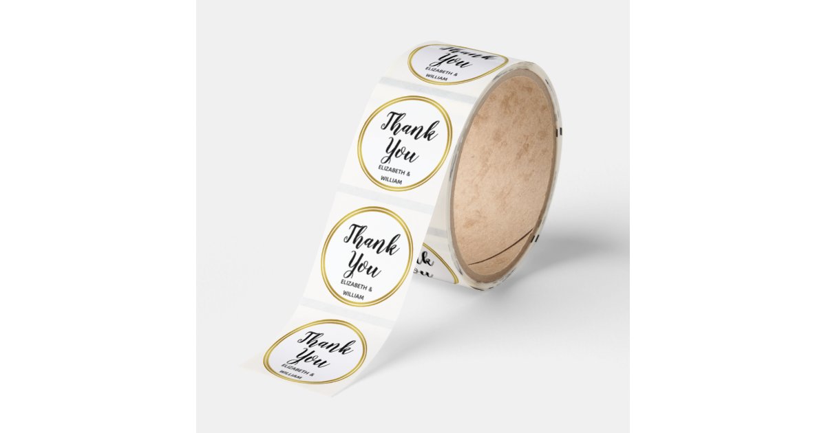 Thank You Cursive Script Bride Groom Names Wedding Classic Round ...
