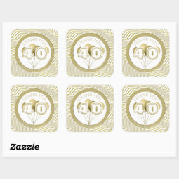 Thank You Custom Age Funky Number White/Gold Square Sticker | Zazzle